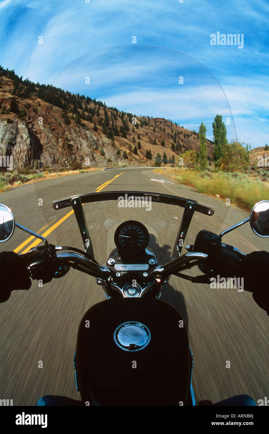 motorcycle rider, point of view shot, blurred road, British Columbia ...