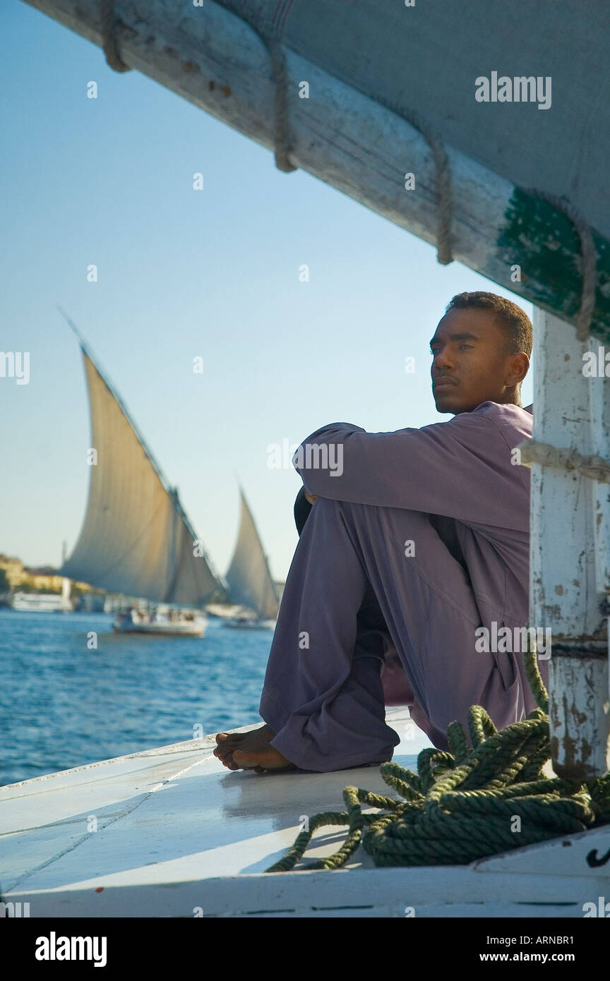 Egyptian Sailor on his Boat, Nile, Luxor, Nubia, Egypt Stock Photo - Alamy