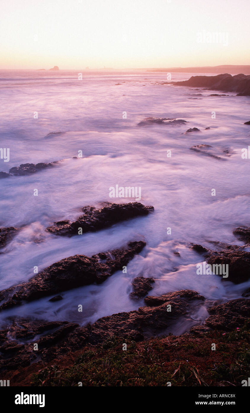 Pacific Rim National Park, evening time exposure of rocky shoreline ...