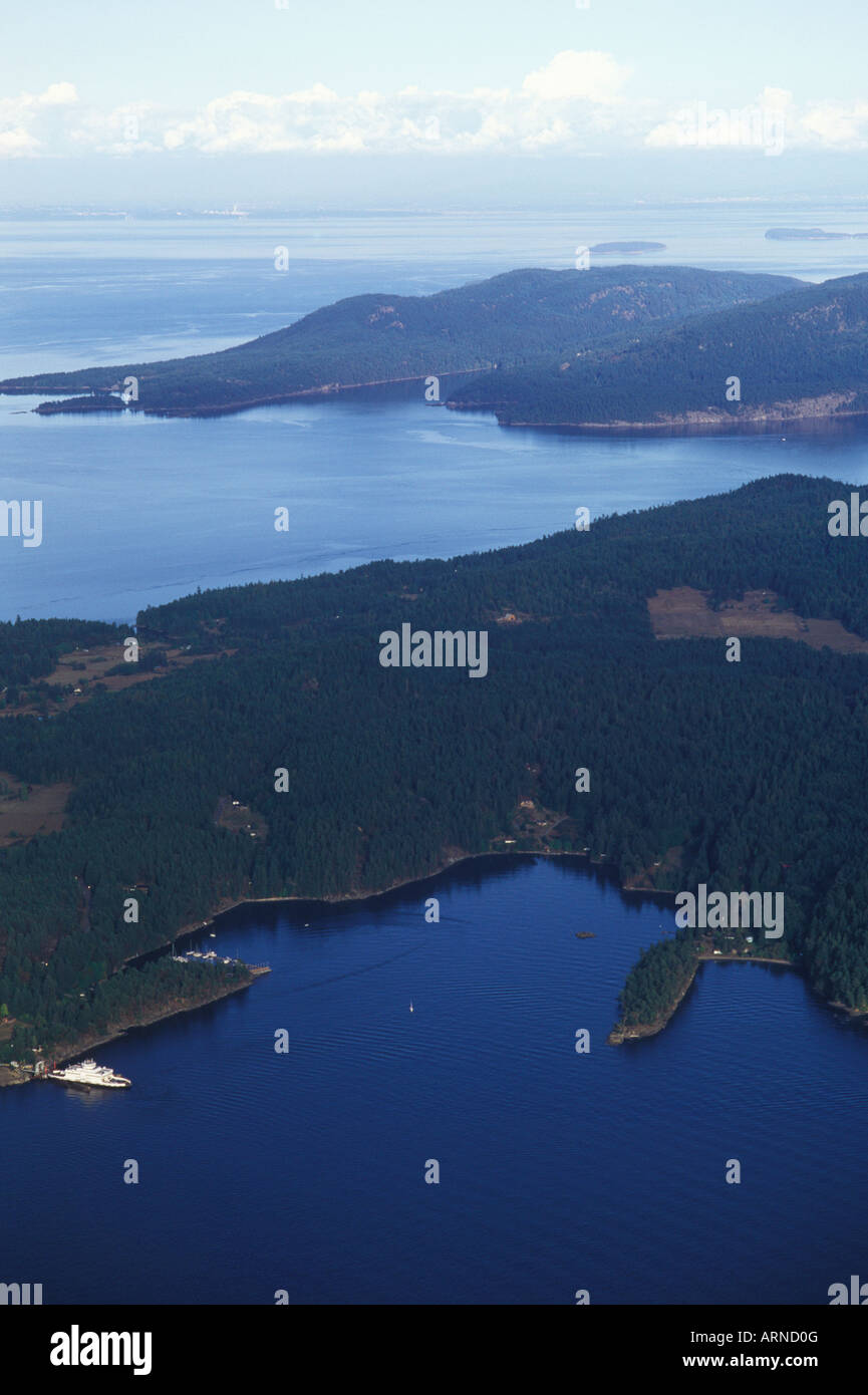 Aerial view of Pender Island Ferry terminal at Otter Bay, British ...