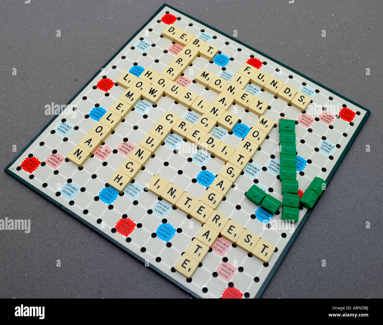 generic scrabble board with credit crunch wording Stock Photo - Alamy