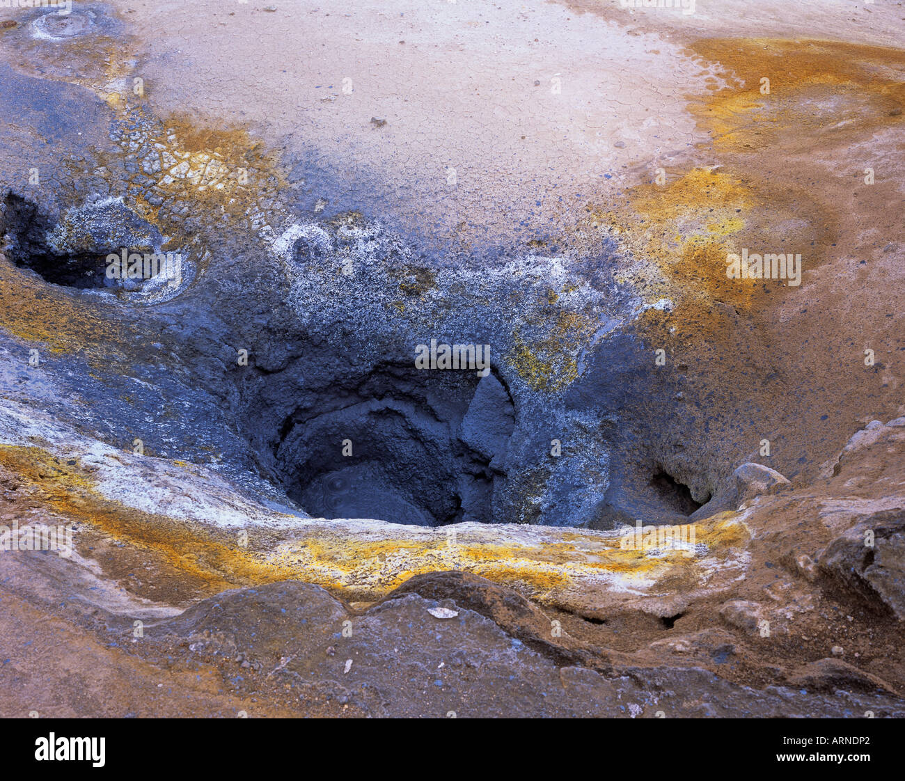 Boiling mud hole and sulphur at the hill Namafjall (432m), Myvatn ...