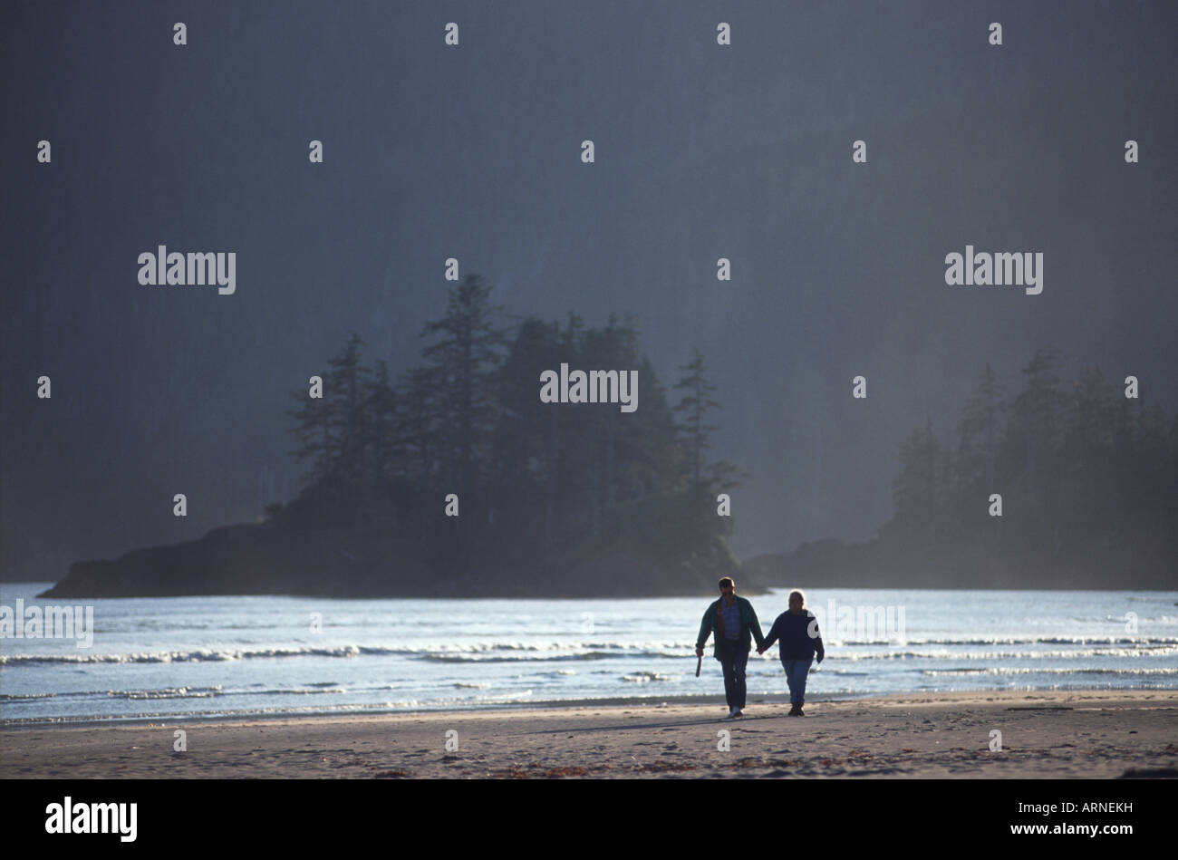 San Joseph Bay, Cape Scott Provincial Park - hiking couple on beach ...