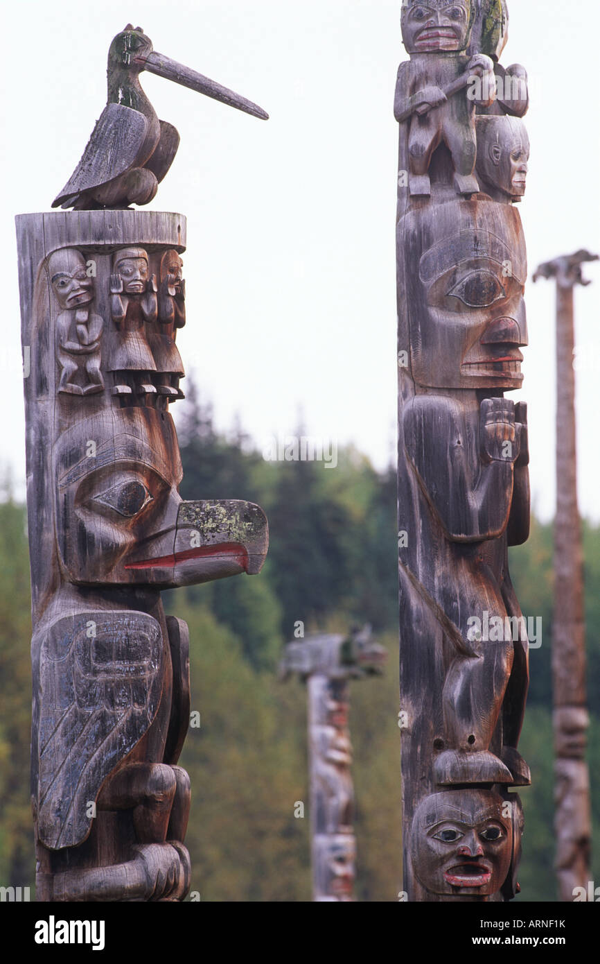 Skeena River area, Kitwancool (Gitanyow) , Gitxsan totem poles, British ...