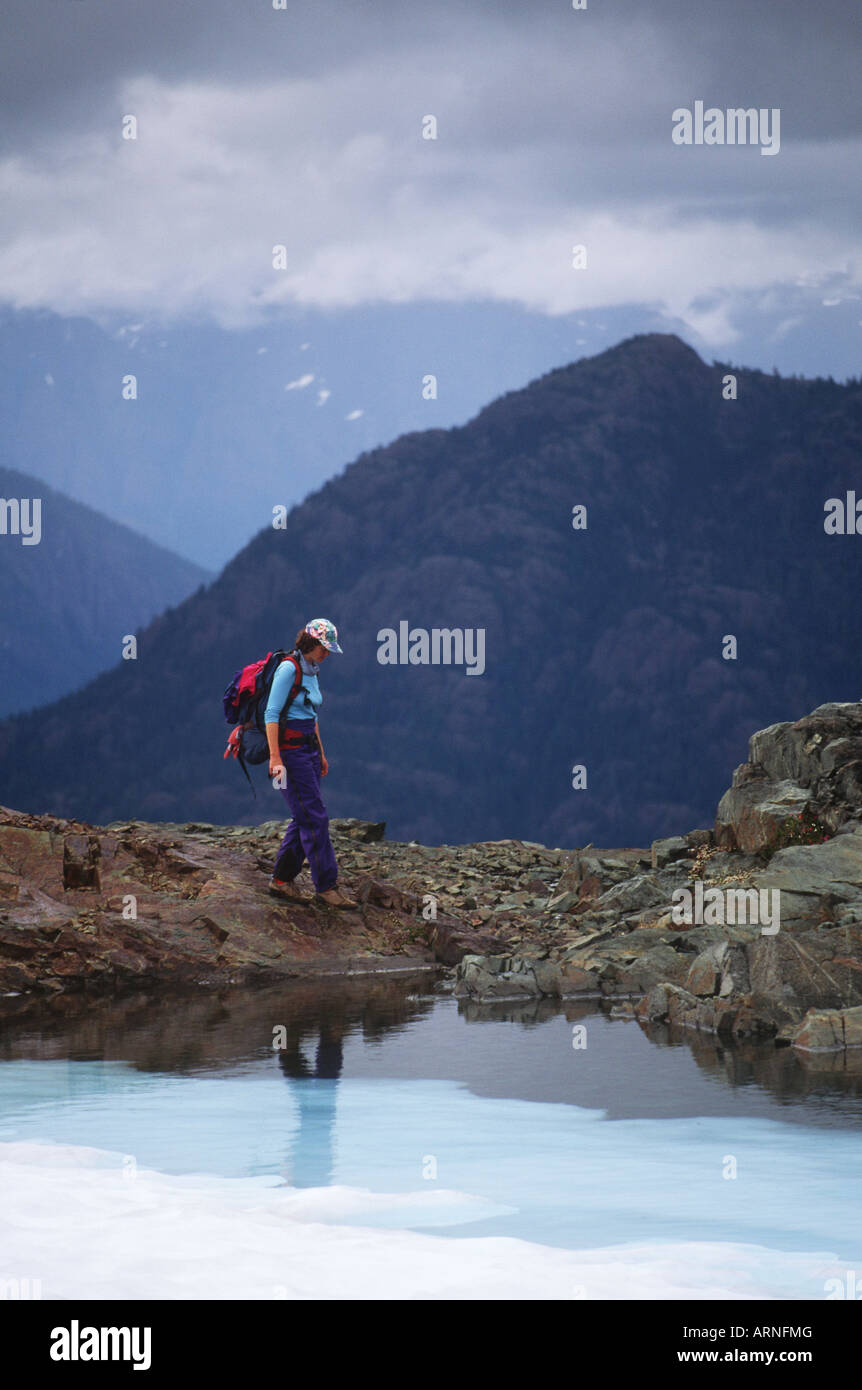 Strathcona Provincial Park, hiker on Mt Albert Edward descent ...