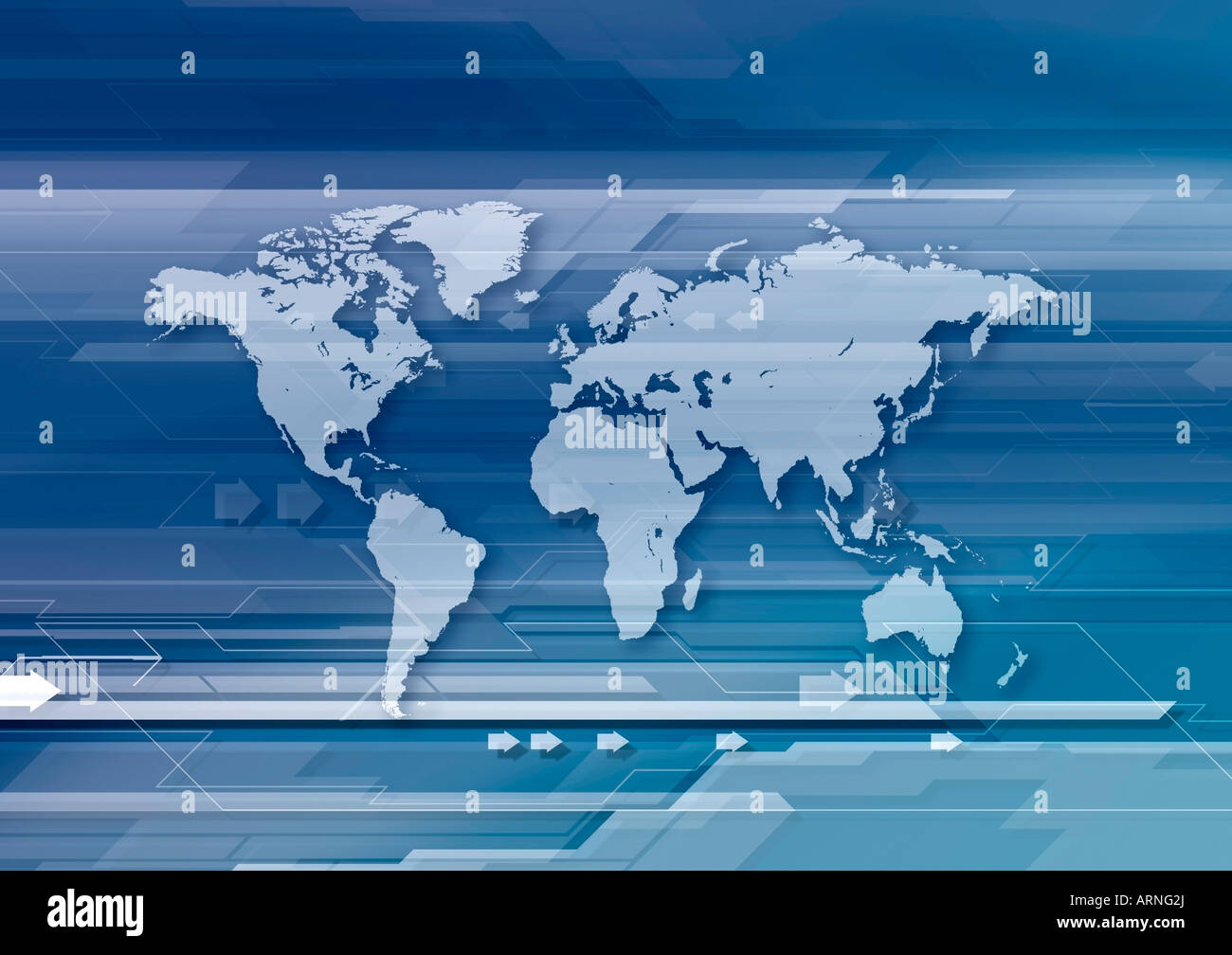 Computer illustration of a world map on techno fond Stock Photo - Alamy