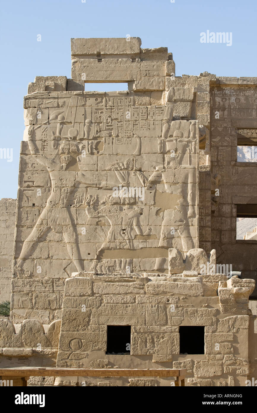 Ramses at the Syrian gate of temple Medinat Habu West Bank Luxor Nile ...