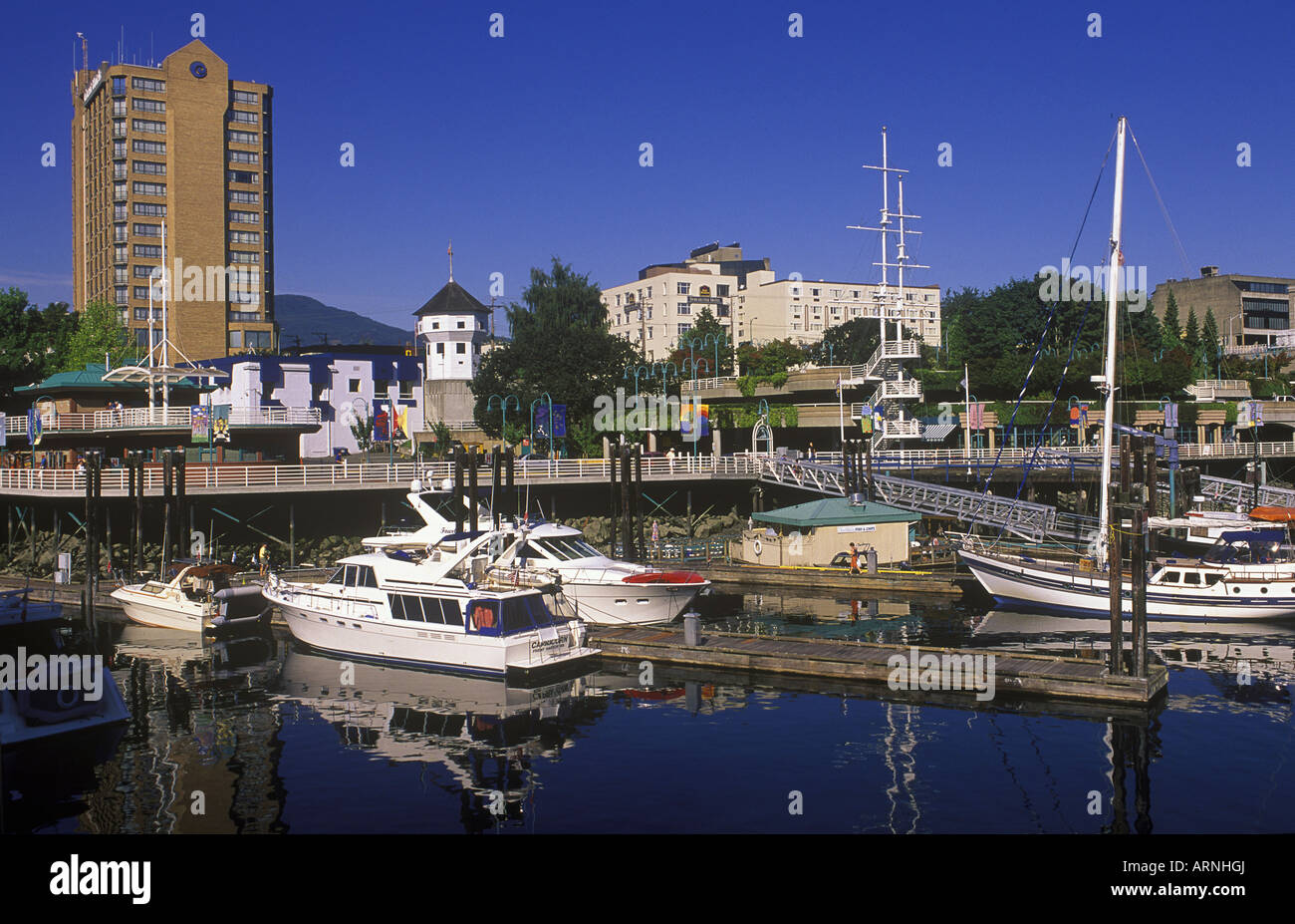 View across boat basin and waterfront promenade showing Bastion ...