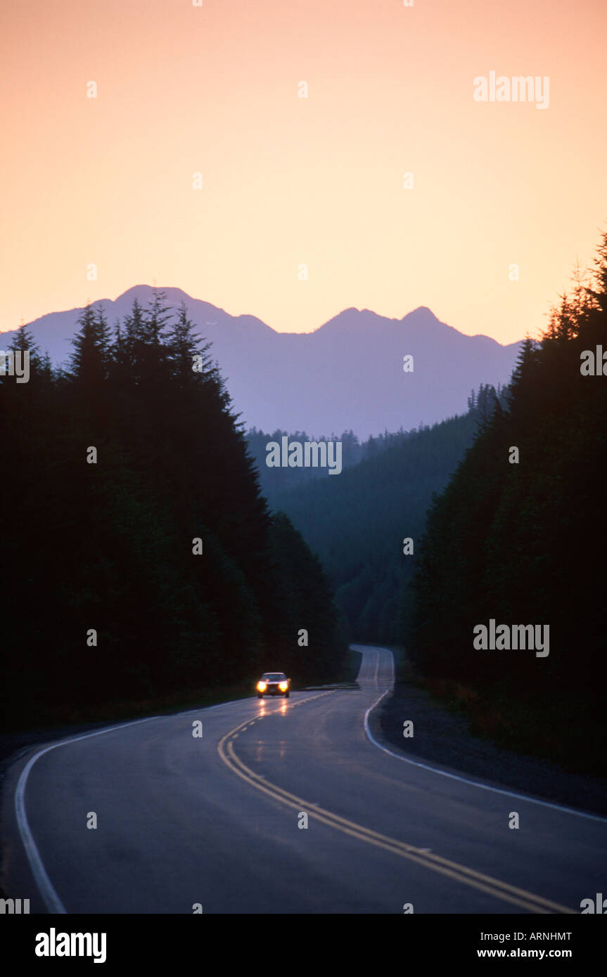 Nimpkish River Valley - car on highway, Vancouver Island, British ...