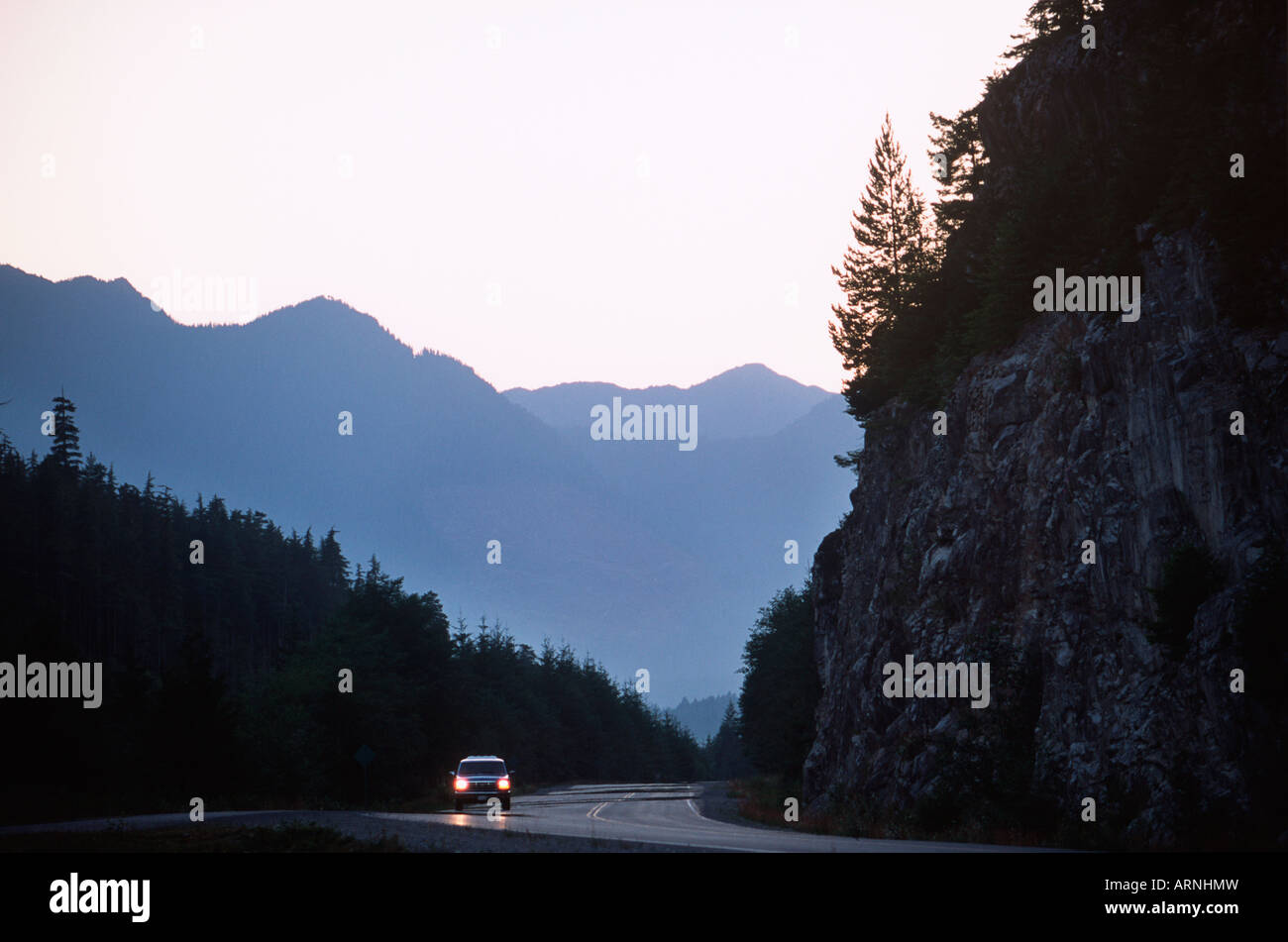 Nimpkish River Valley - car on highway, Vancouver Island, British ...