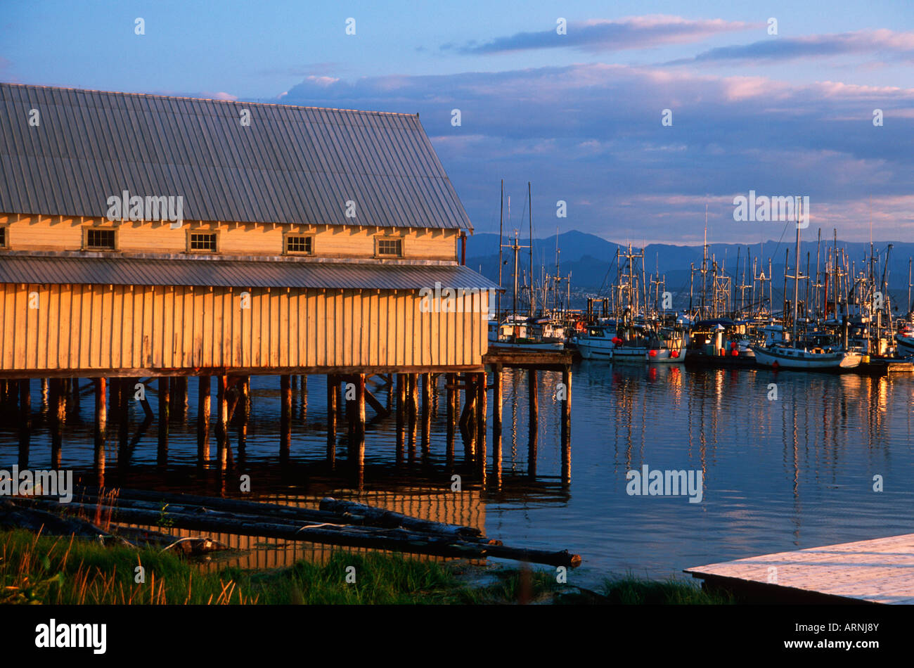 Malcolm Island, Sointula - fishboats at wharf and shed, British ...