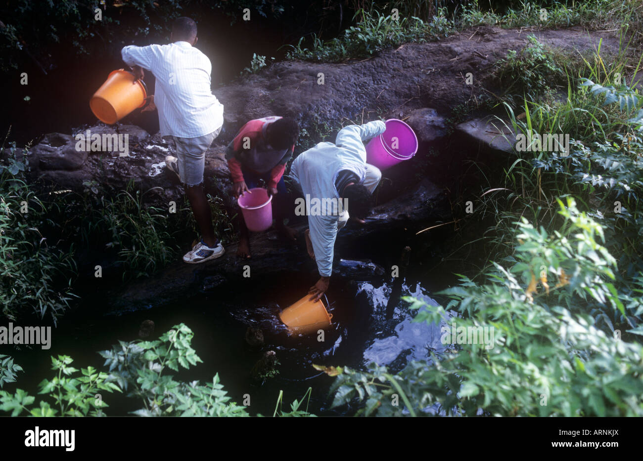Collecting water from a river in Madagascar Stock Photo - Alamy