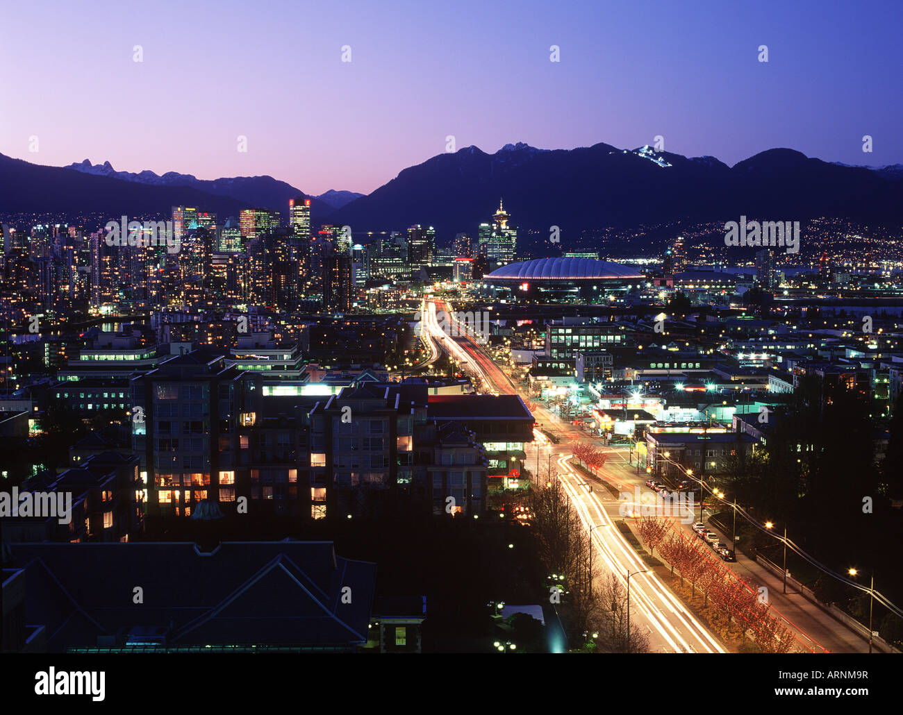Evening view down Cambie Street towards downtown, Vancouver, British ...