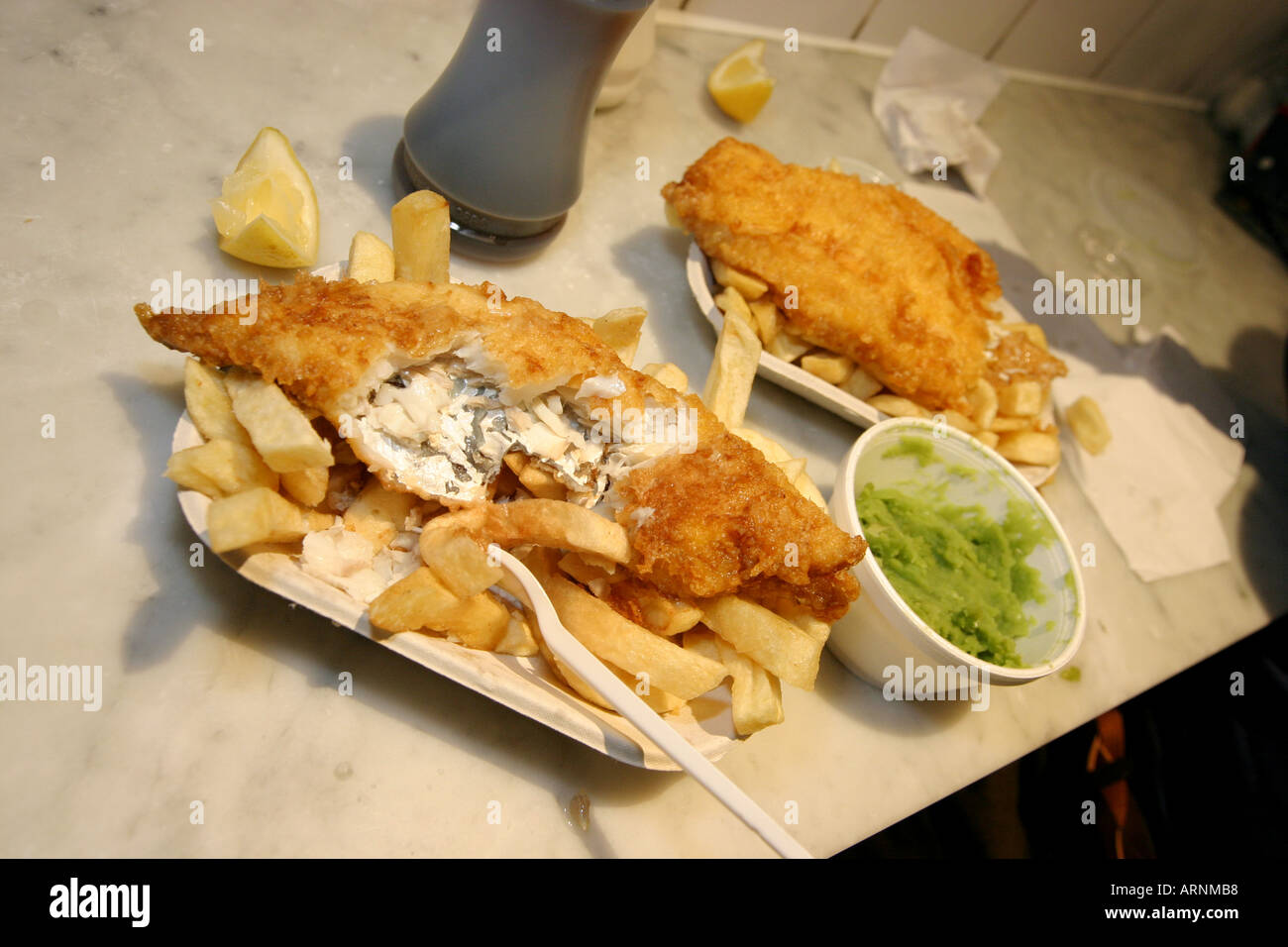 Fish and Chips with Mushy Peas Stock Photo - Alamy