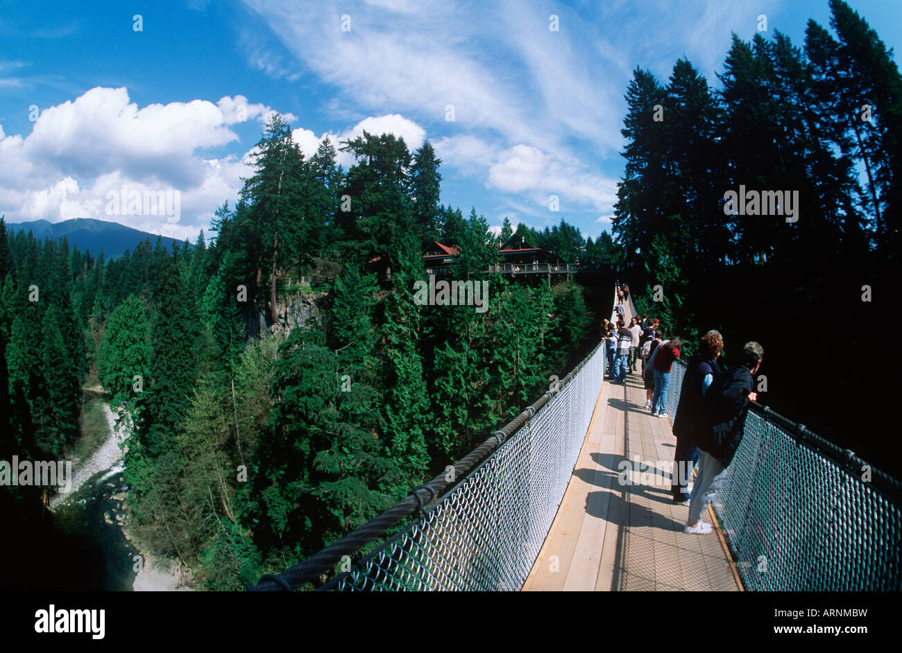 Capilano Canyon Suspension Bridge, view on bridge, North Vancouver ...