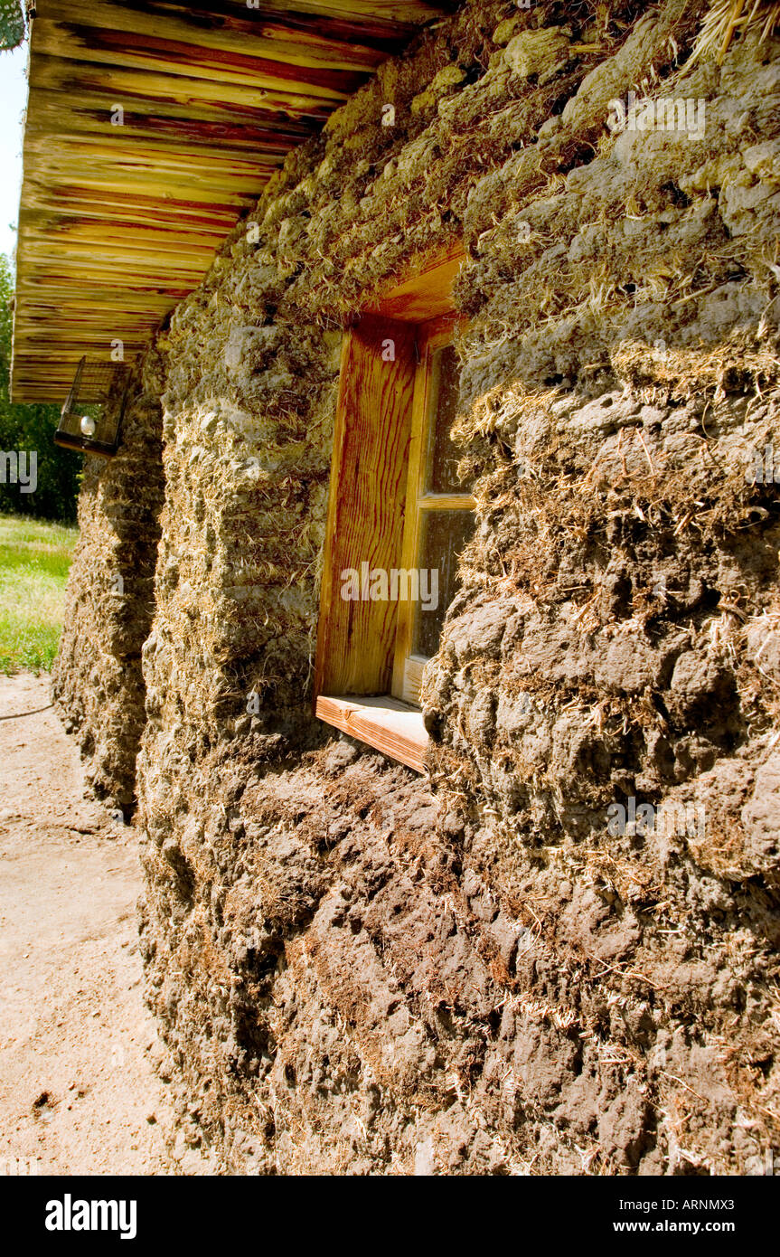 Closeup showing the construction of a sod house at the Sod House Museum ...