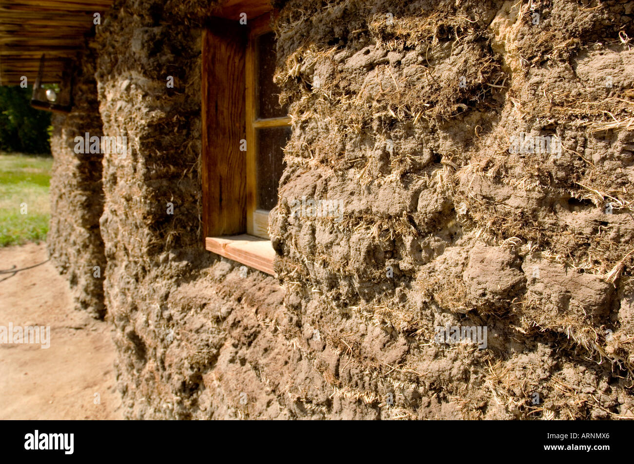 Closeup showing construction of a sod house at the Sod House Museum in ...