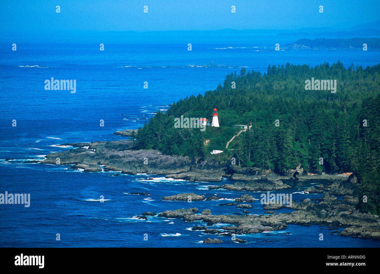 Aerial of Pachena point with lighthouse, Vancouver Island, British ...