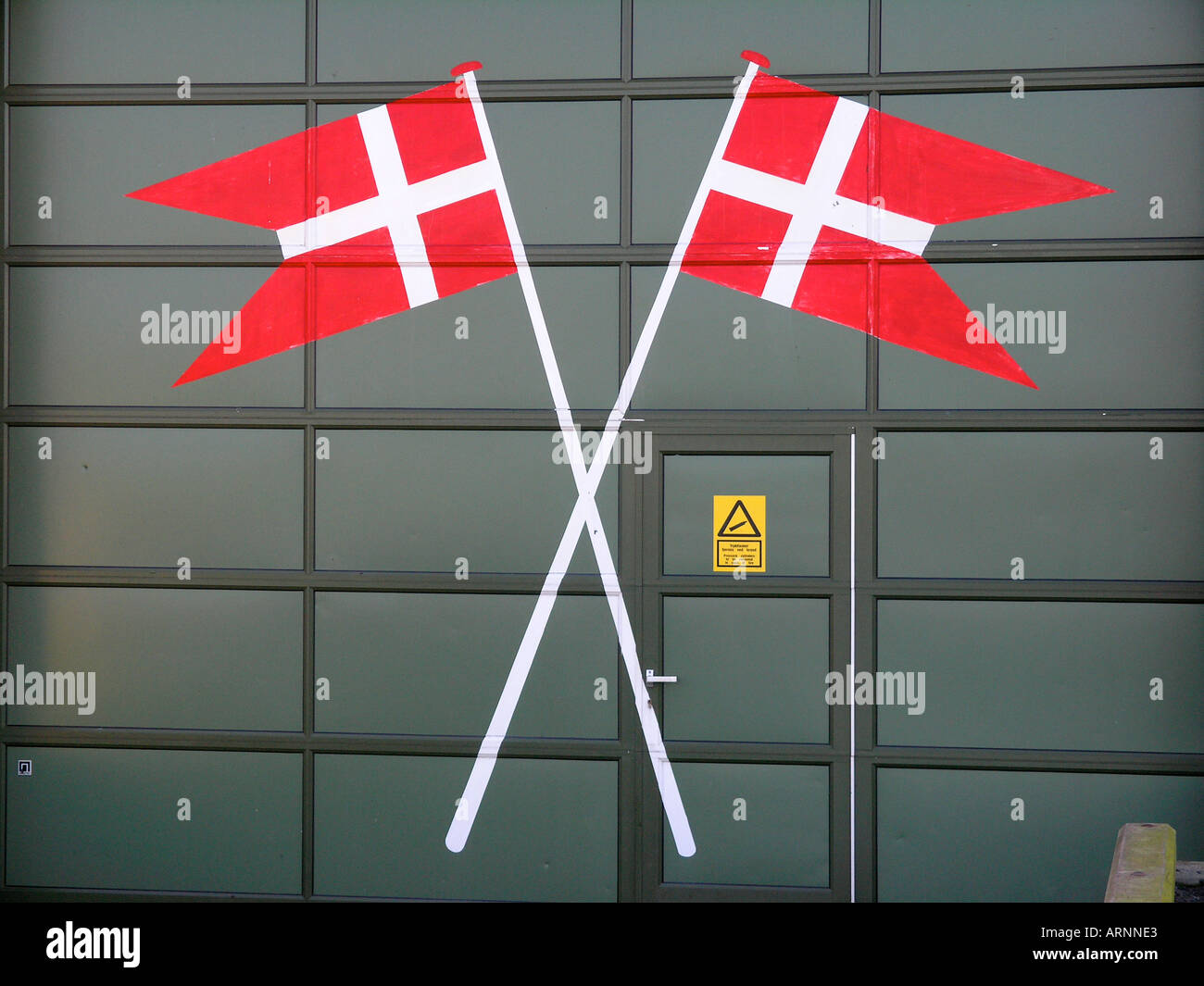 The typical two crossed Danish falgs on the door of the rescue station ...
