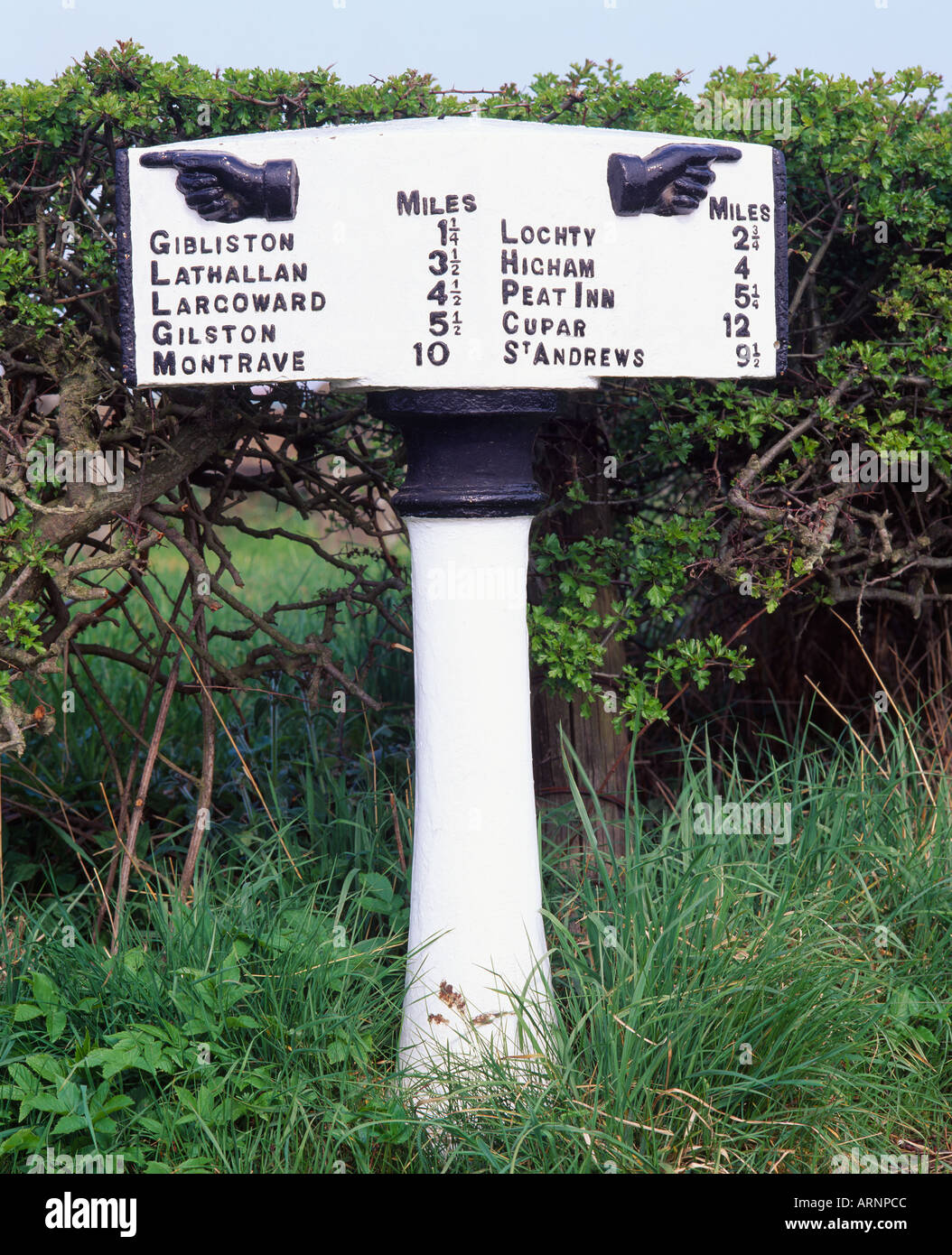 Old road sign in the East Neuk of Fife, Fife, Scotland, UK Stock Photo ...