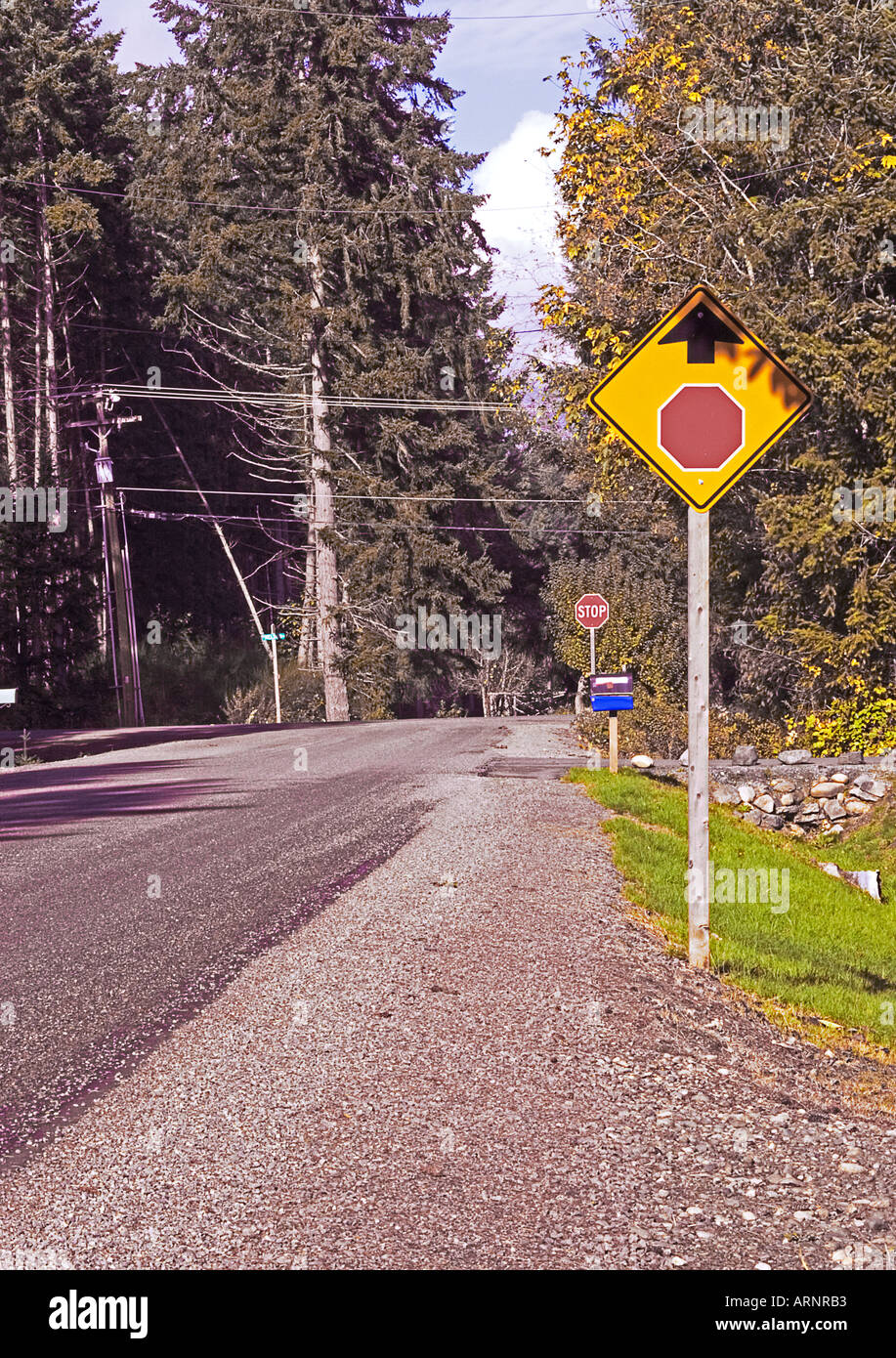 Stop Warning Sign and Stop Sign Stock Photo - Alamy
