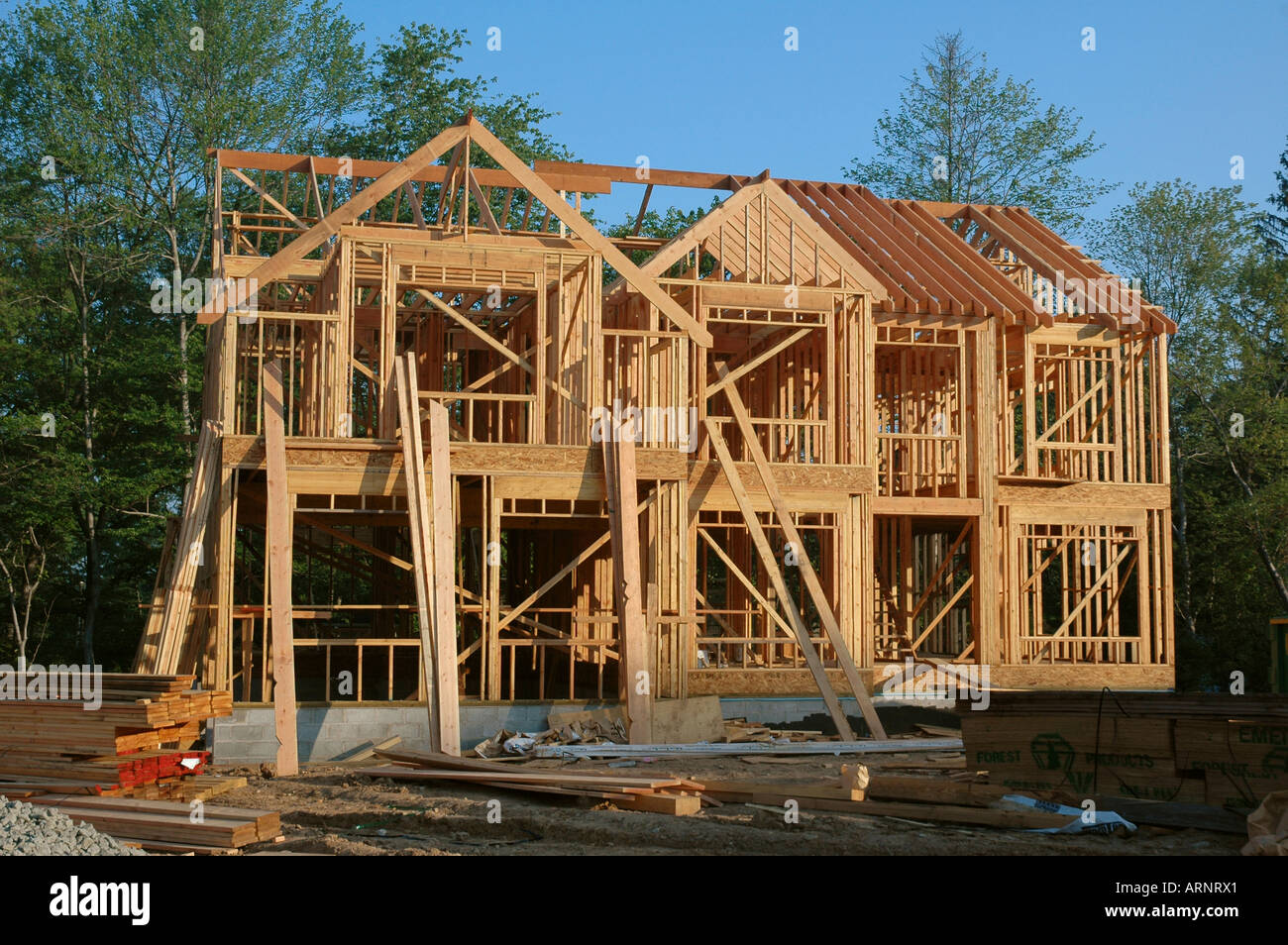 A house under construction in the framing stage Stock Photo - Alamy
