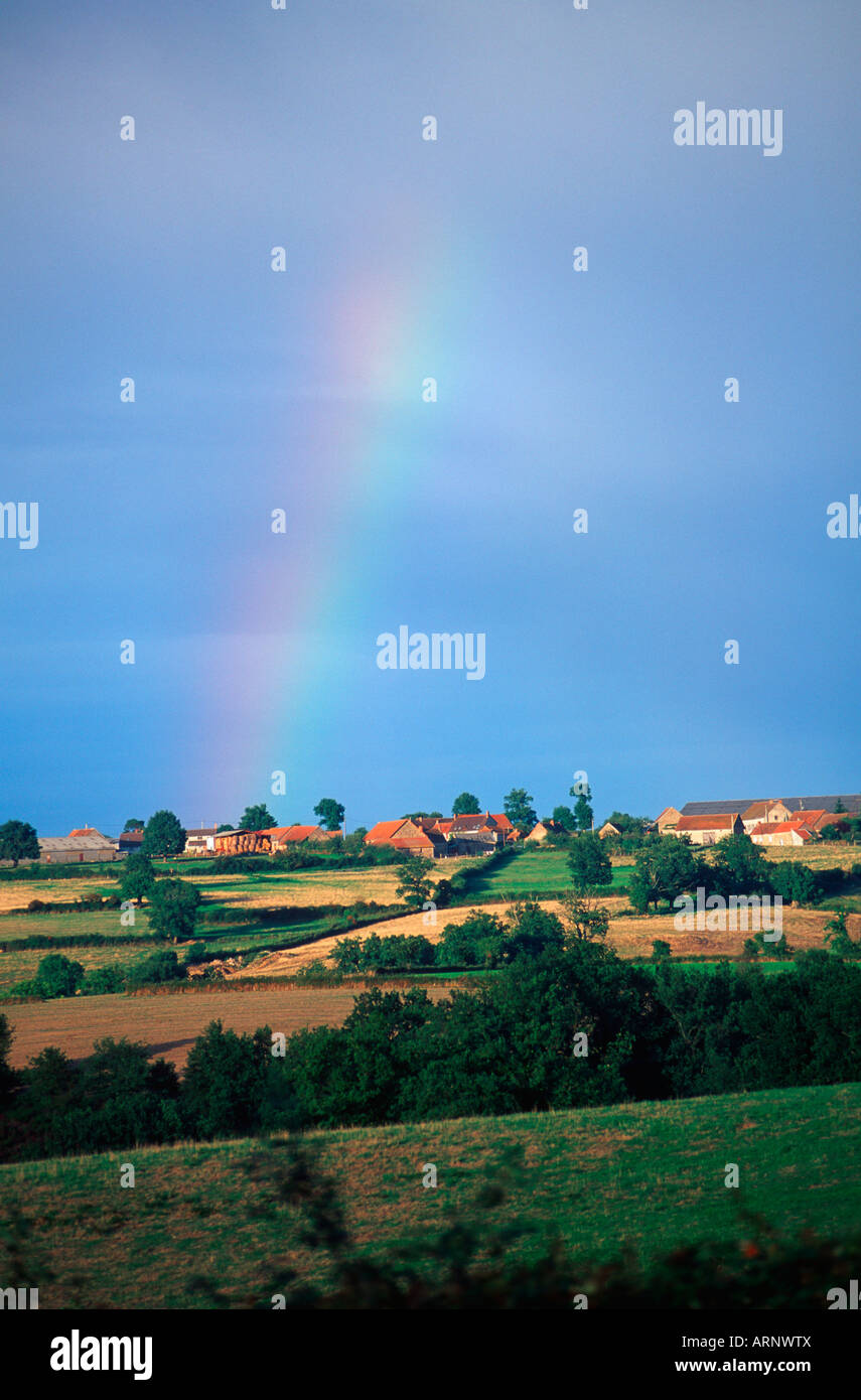 France, central region countryside, rainbow over farms Stock Photo - Alamy