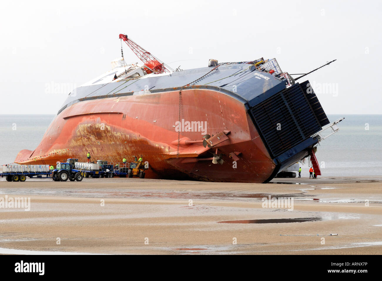The stricken ferry Riverdance that was beached off the Blackpool coast ...