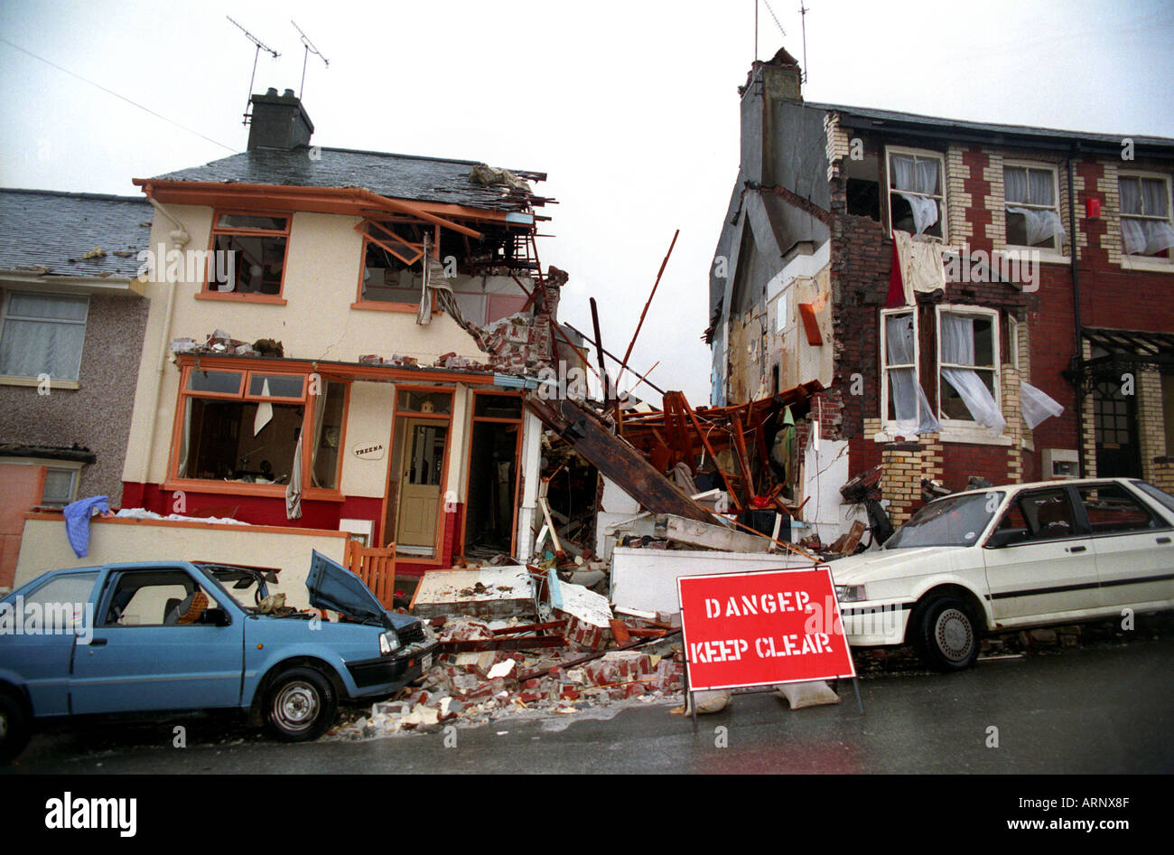 Terraced house destroyed by gas explosion in Plymouth Devon UK Stock ...