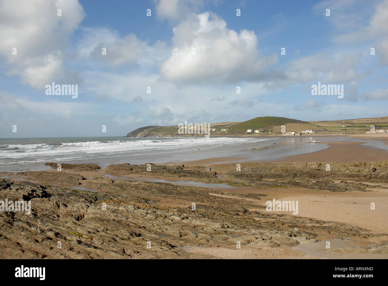 Croyde Beach North Devon, England,with Baggy Point in the distance ...