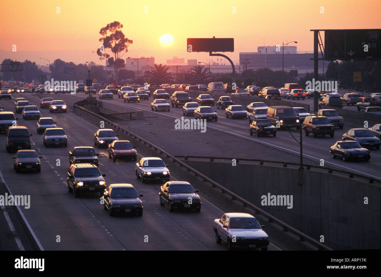 California, Los Angeles, freeway traffic at sunset Stock Photo - Alamy