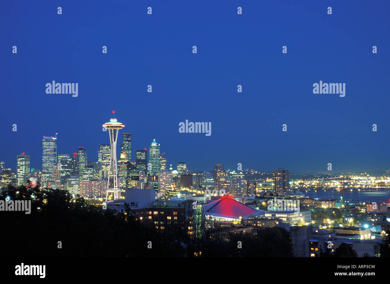 USA, Washington State, seattle skyline from Queen Anne Hill, space ...