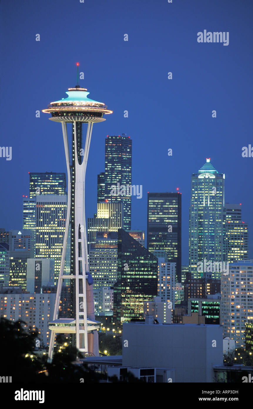 USA, Washington State, seattle skyline from Queen Anne Hill, space ...