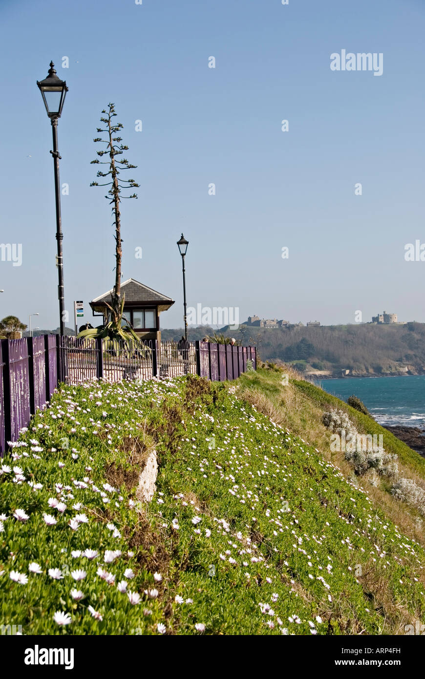 Tunnel Beach, Falmouth, Cornwall, UK. View from Cliff Road, with ...