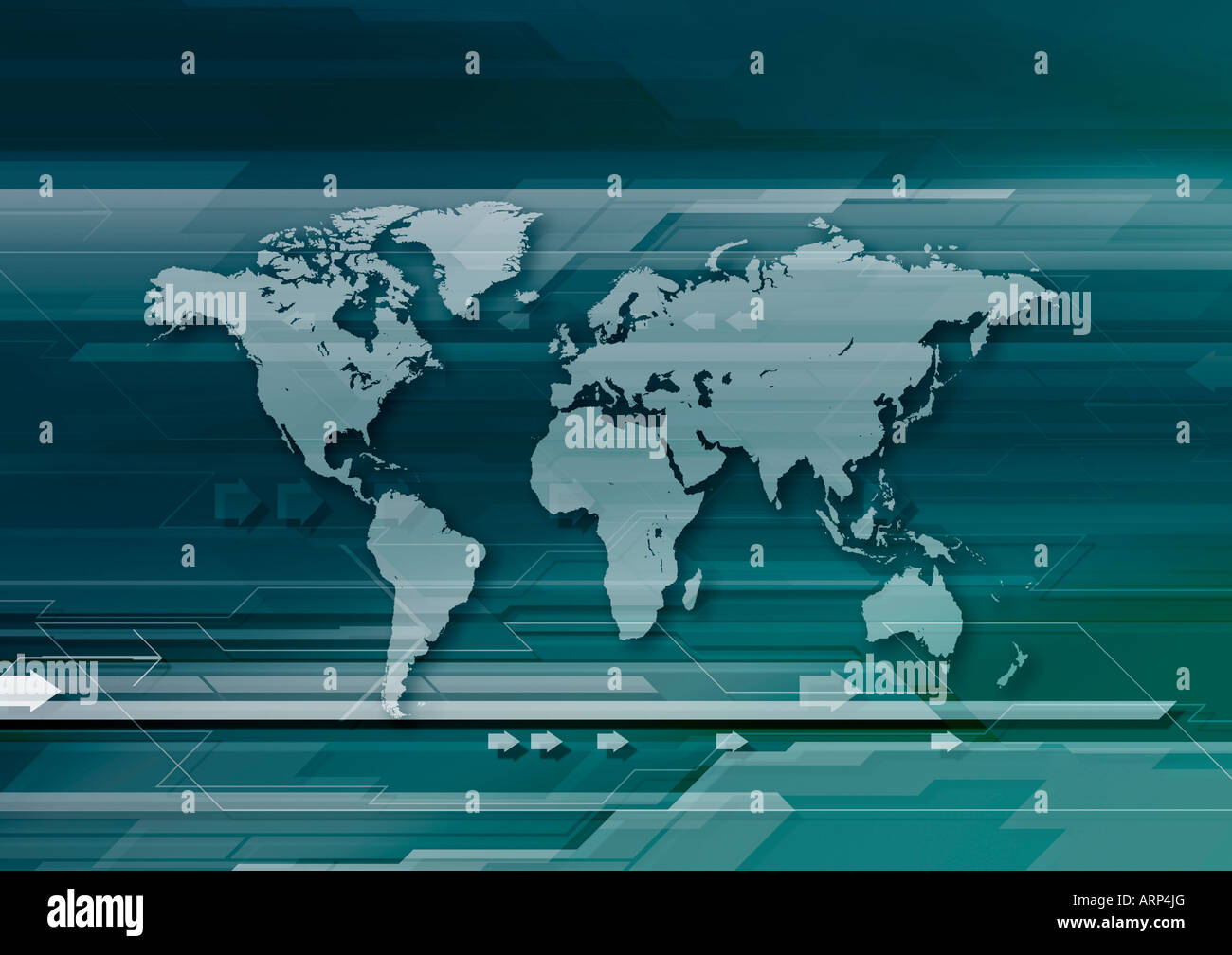 Computer illustration of a world map on techno fond Stock Photo - Alamy