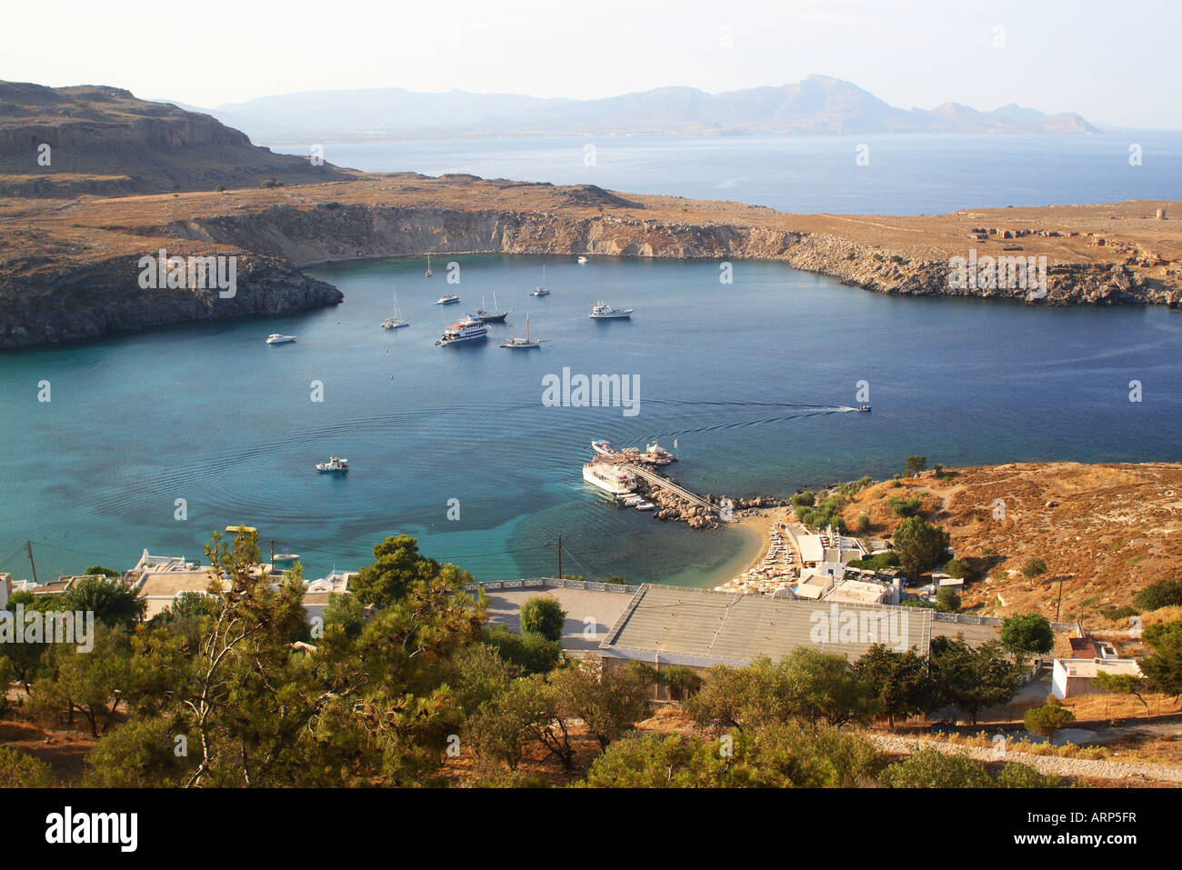 Secluded beach with a jetty in Lindos Rhodes Greece Stock Photo - Alamy