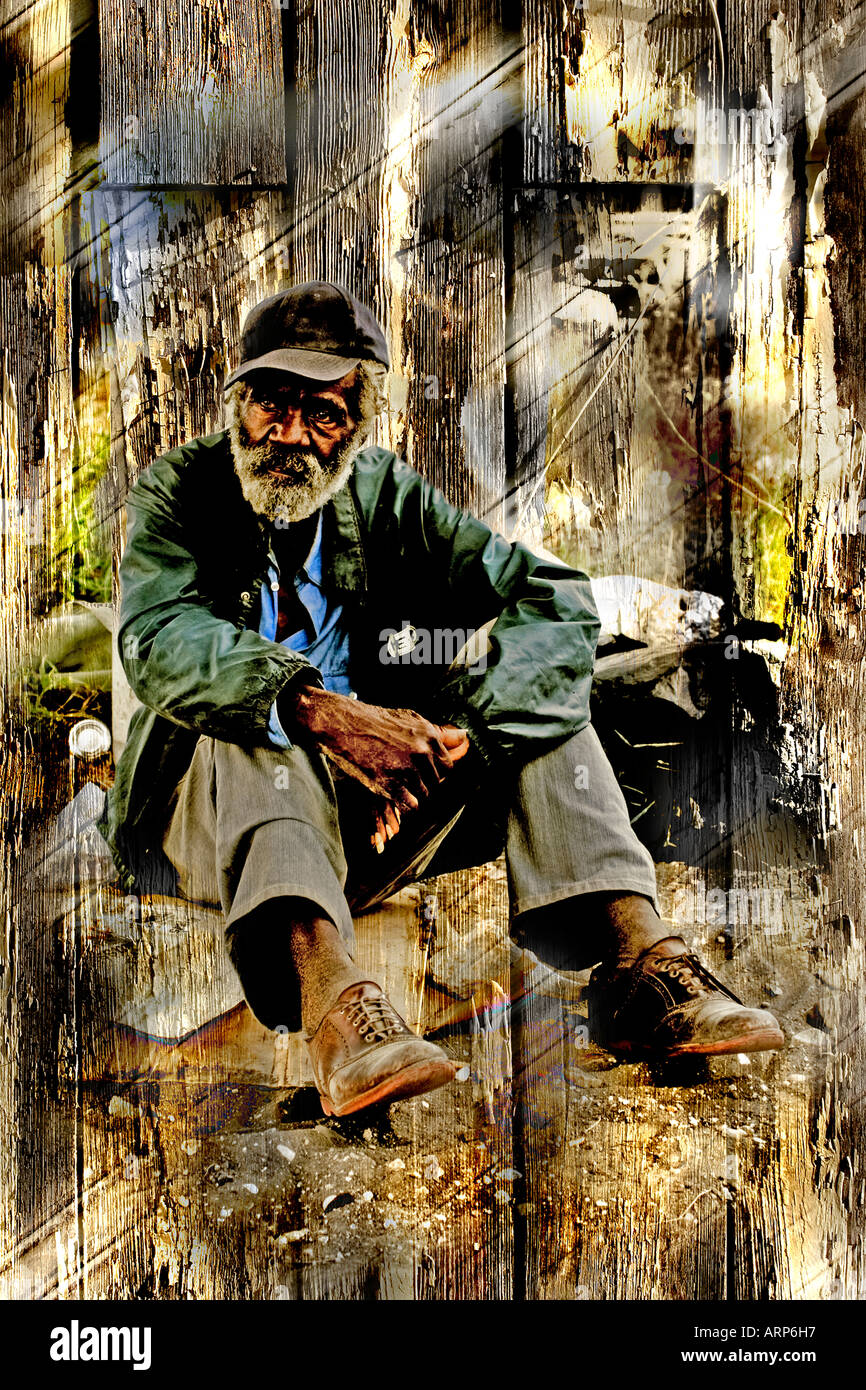 Homeless man on the streets of San Antonio, Texas, destitute, poor ...