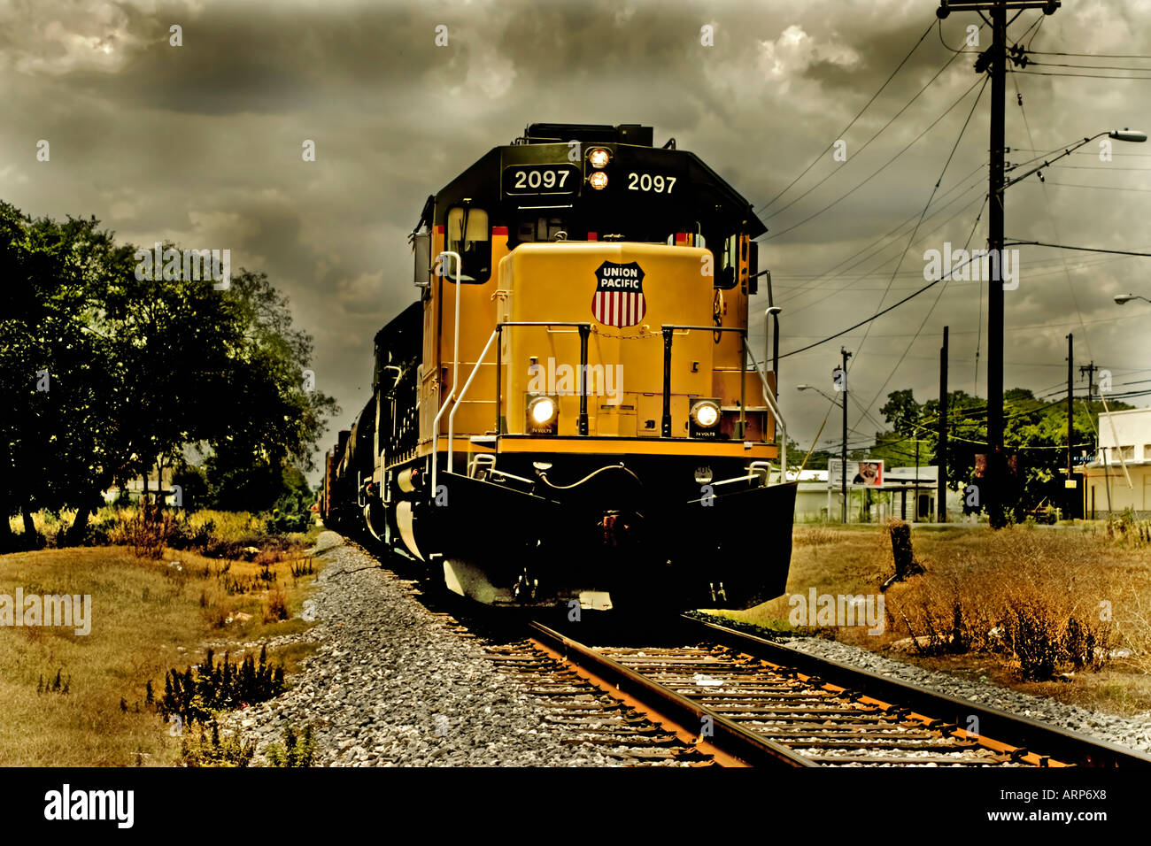 Train on tracks from front Stock Photo - Alamy