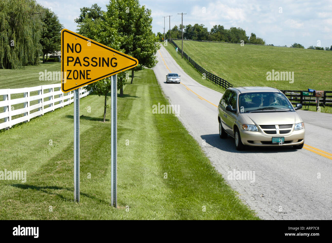 No passing traffic sign on country road near Lexington Kentucky, in ...