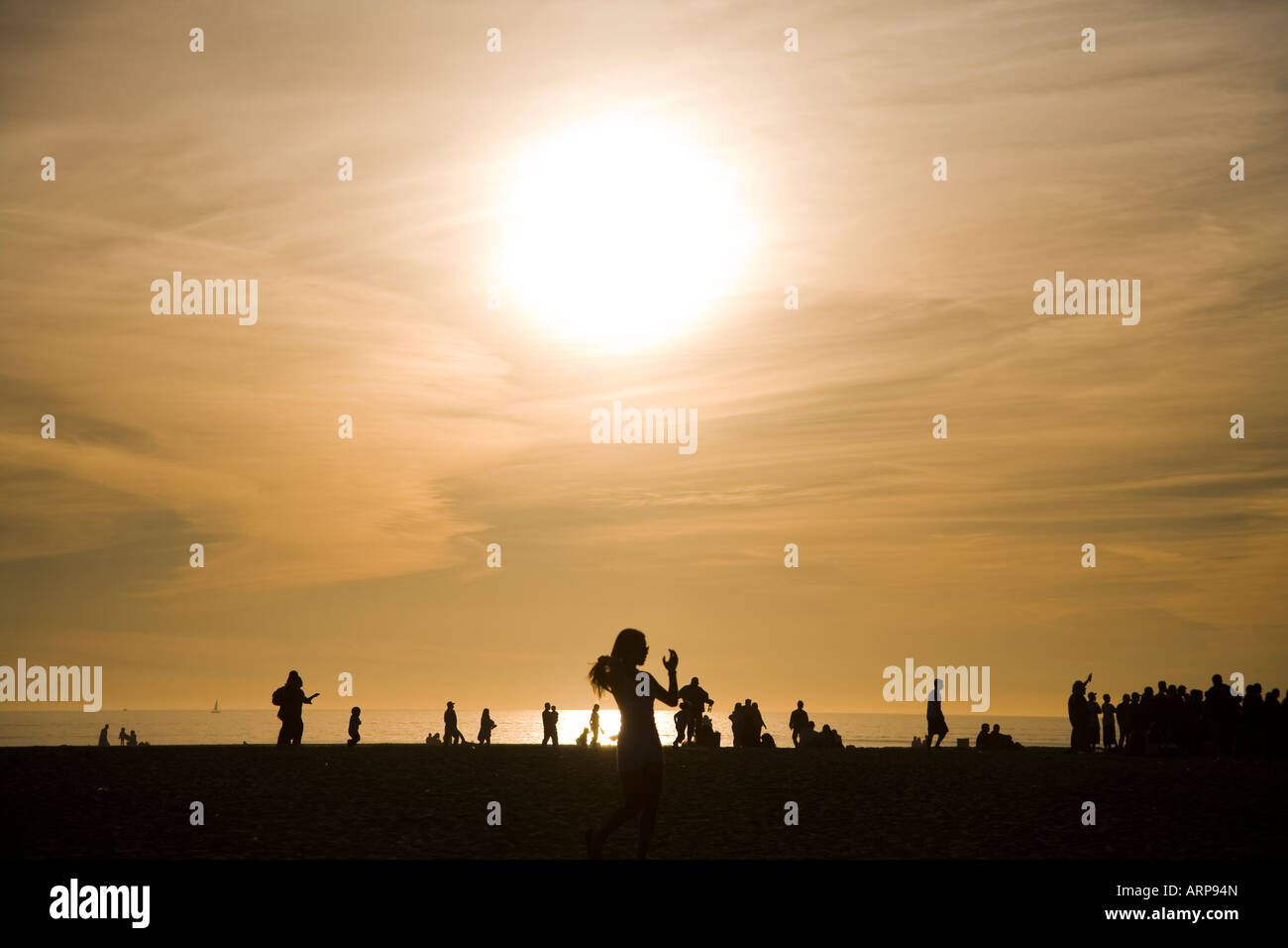 crowds at the beach during sunset Venice Beach California United States ...