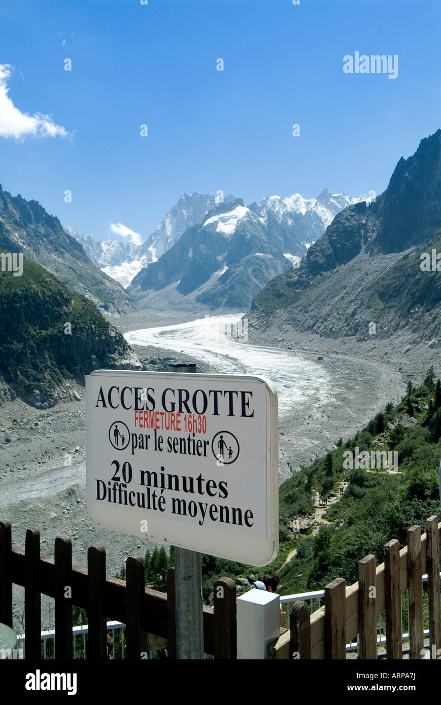 Access to Ice Grotto Glacier "Mer de Glace", in summer. Montenvers ...