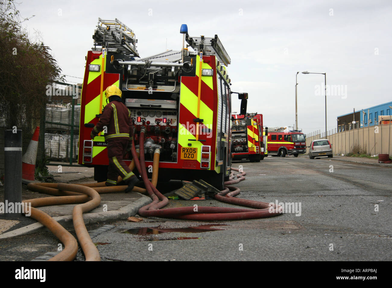 Fire engines at an industrial estate fire, SE London Stock Photo - Alamy