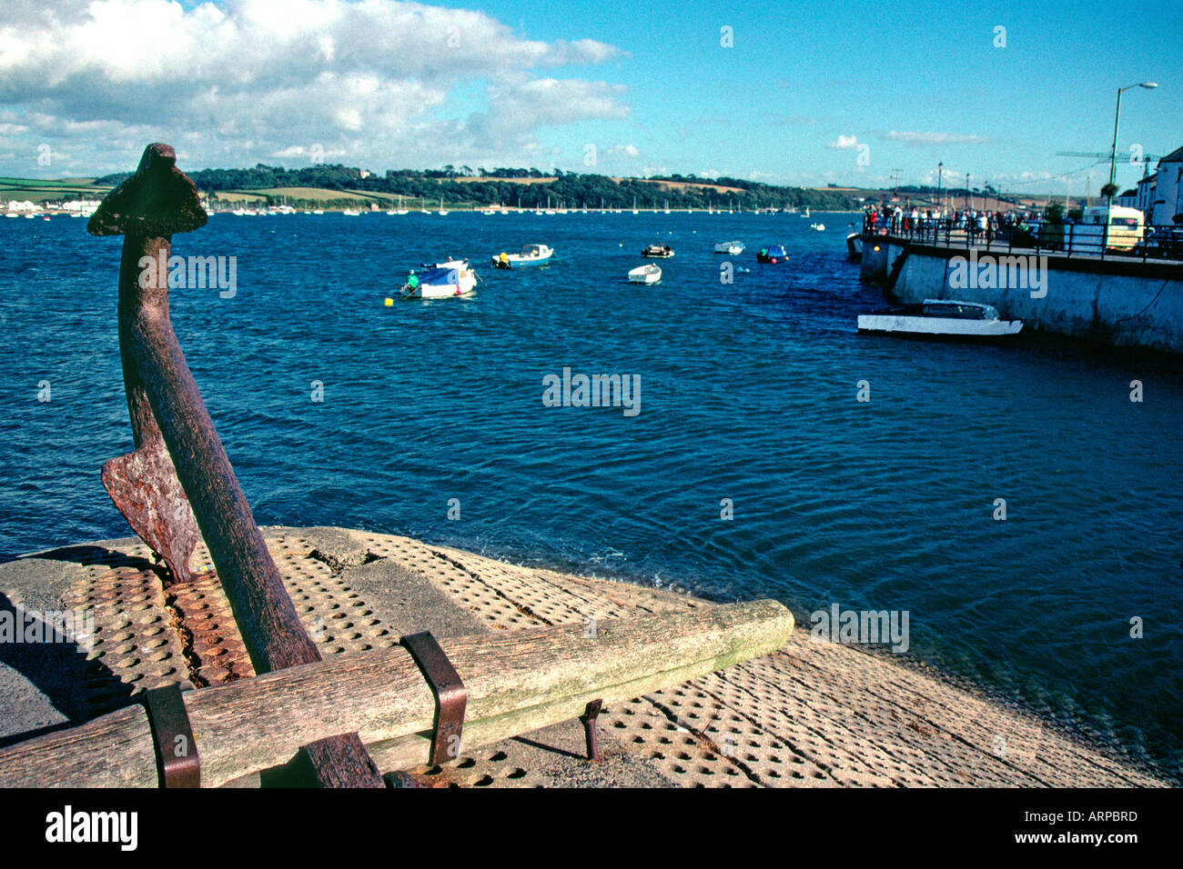 Appledore, Devonshire England, old anchor on quay with view across ...