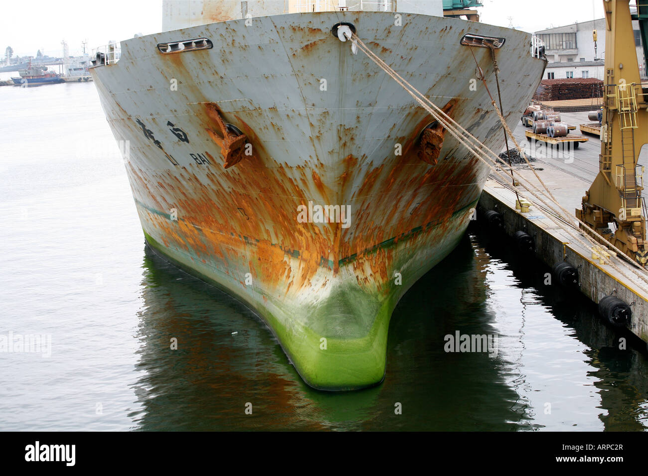 Rusty ship bow with green coloring Stock Photo - Alamy