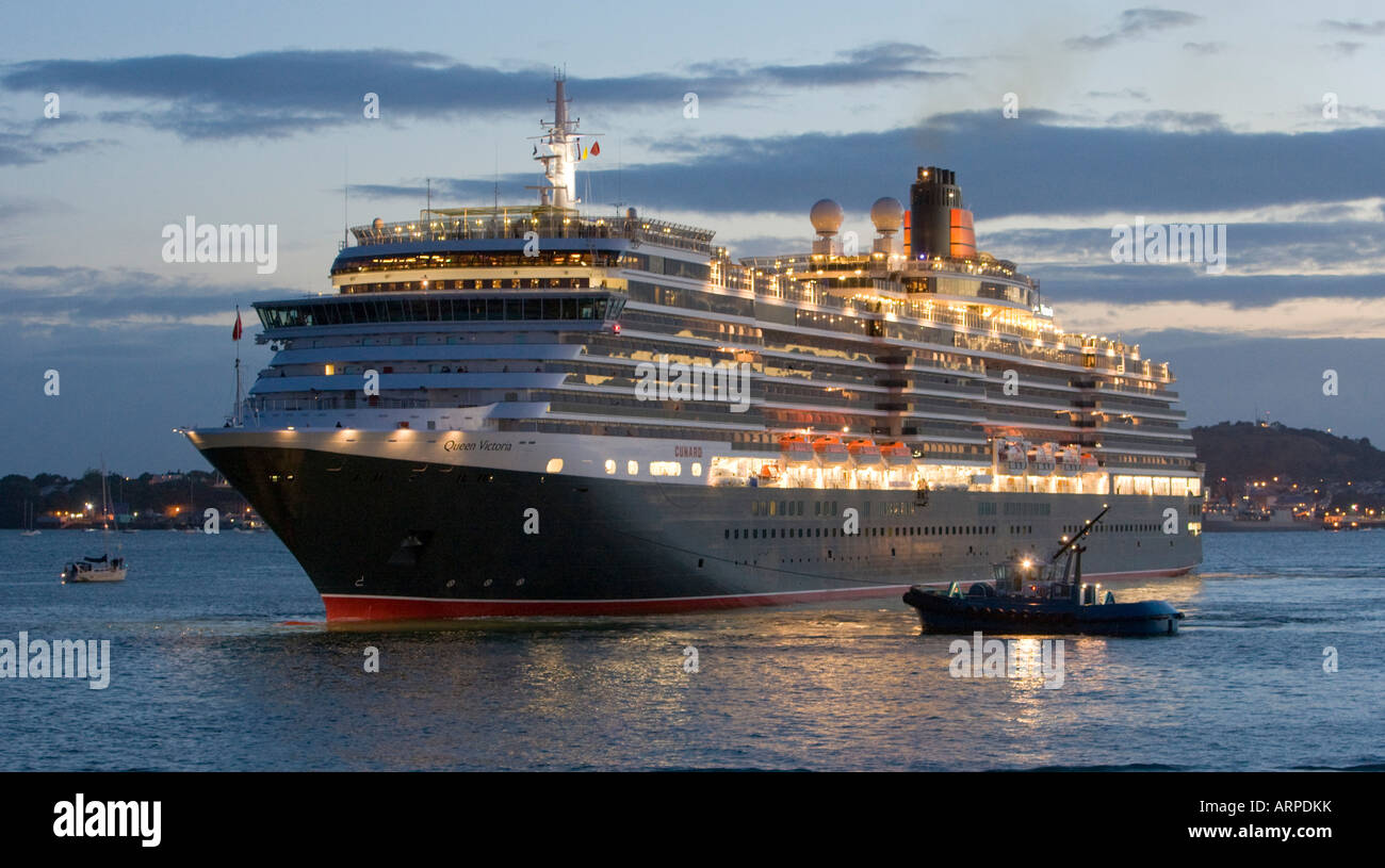 The cruise liner The Queen Victoria arrives in Auckland, New Zealand on ...