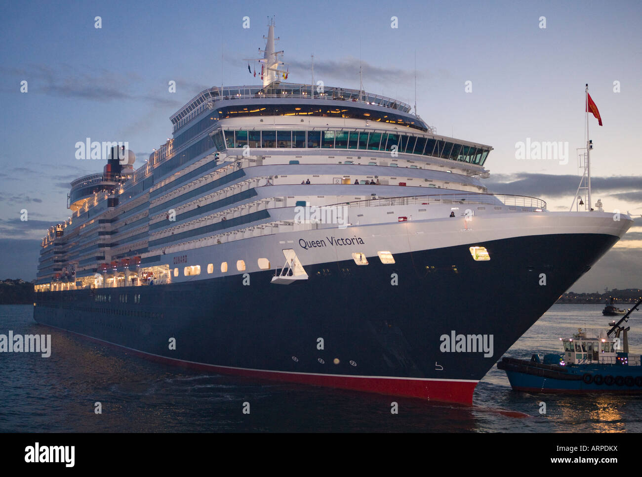 The cruise liner The Queen Victoria arrives in Auckland, New Zealand on ...
