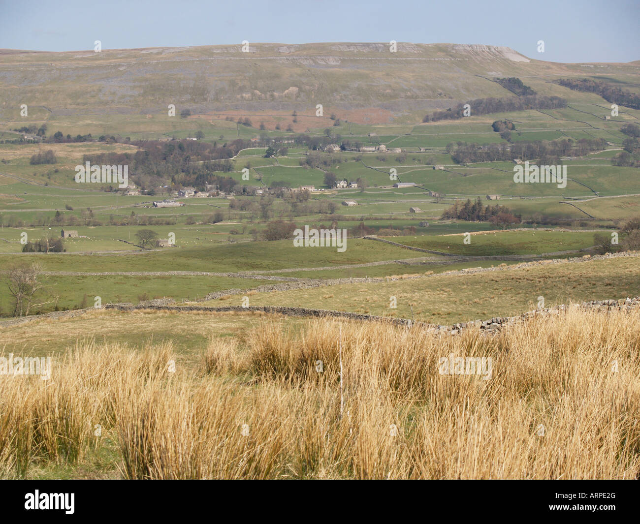 long grass outcrop peak farm fields hill farming Stock Photo - Alamy