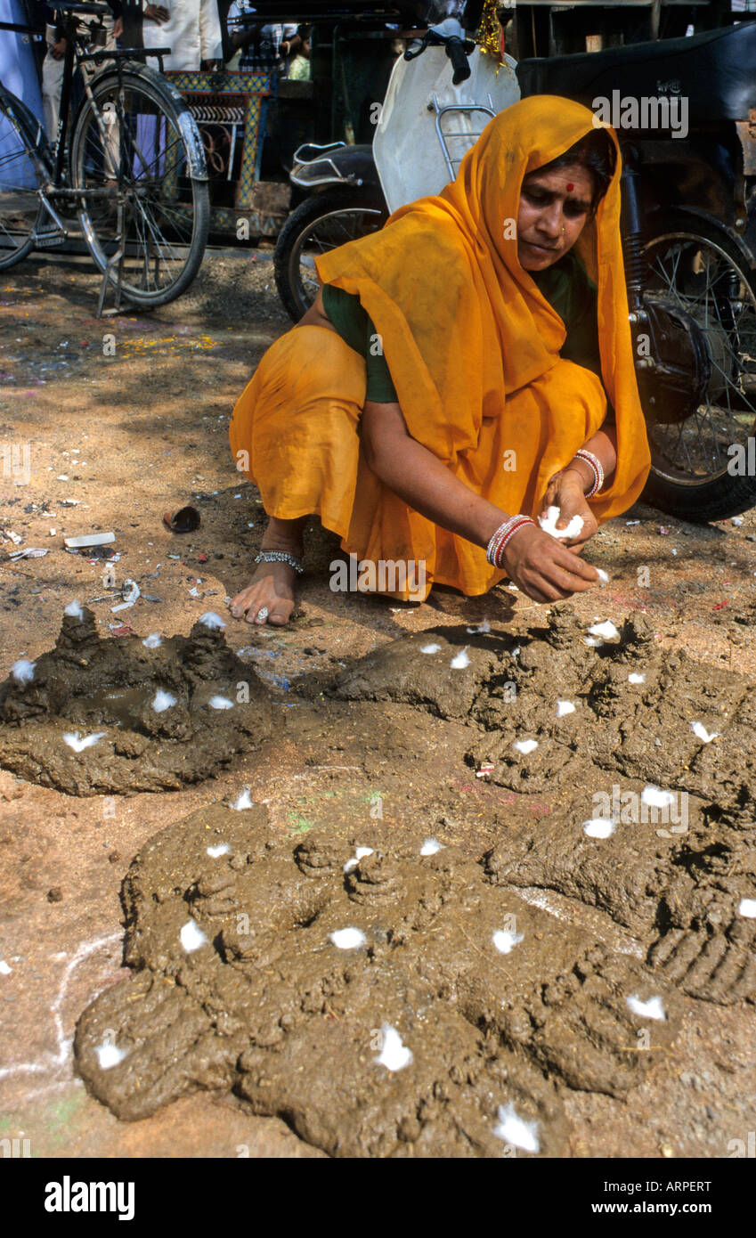 Manure art before being dried for fuel, Mandu, Madhya Pradesh, India ...