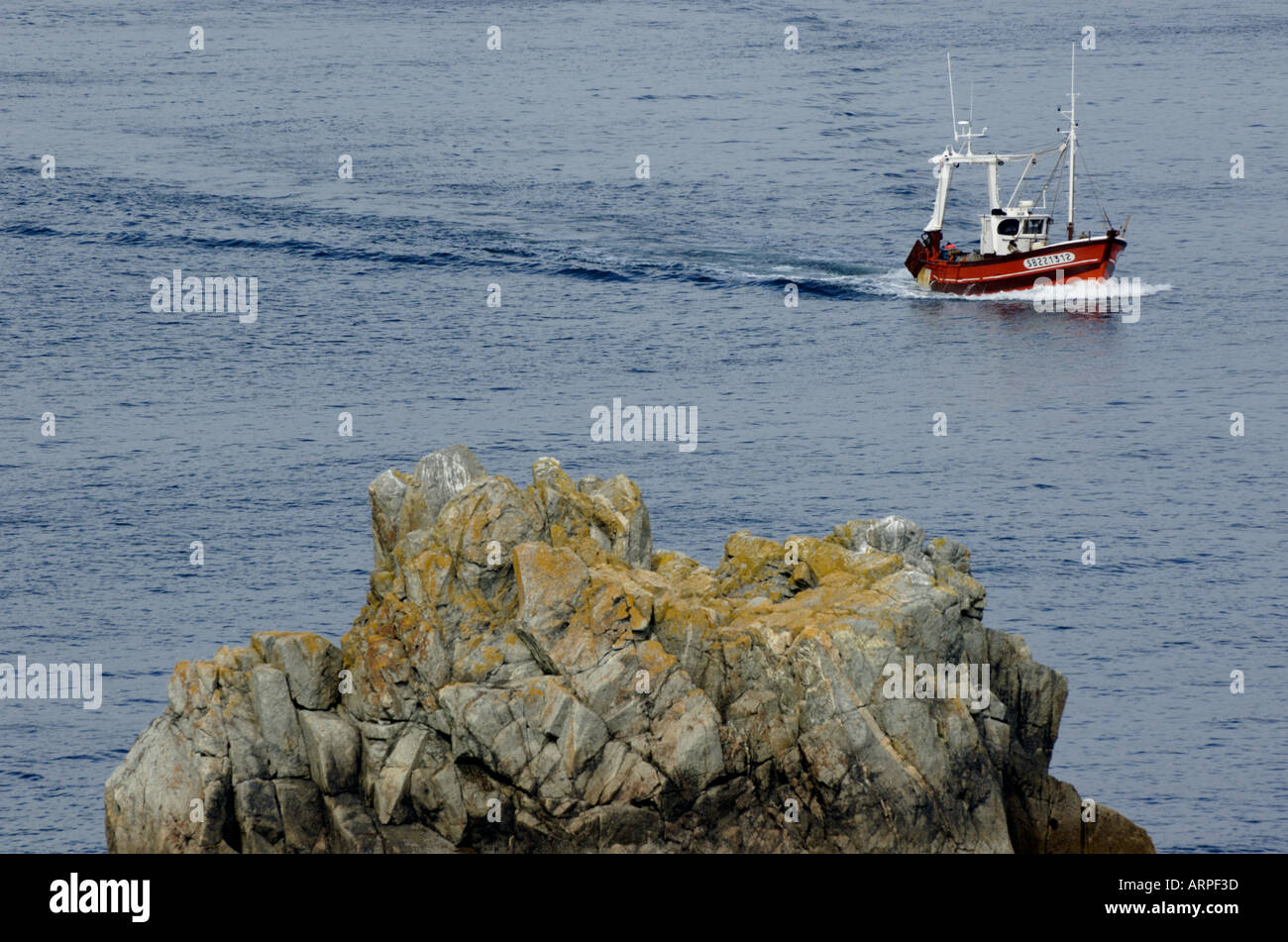 Cap Frehel One Fisher Boat Navigating On The Sea Stock Photo - Alamy