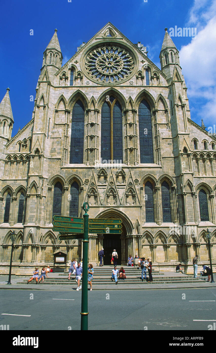 Rose Window above the South entrance and sign post at York Minster York ...
